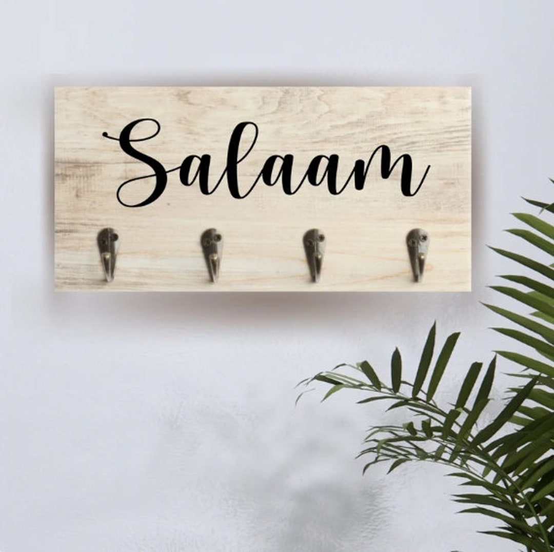 Salaam Wood Keyholder Islamic Home Decor Handcrafted Wooden Key Rack ...