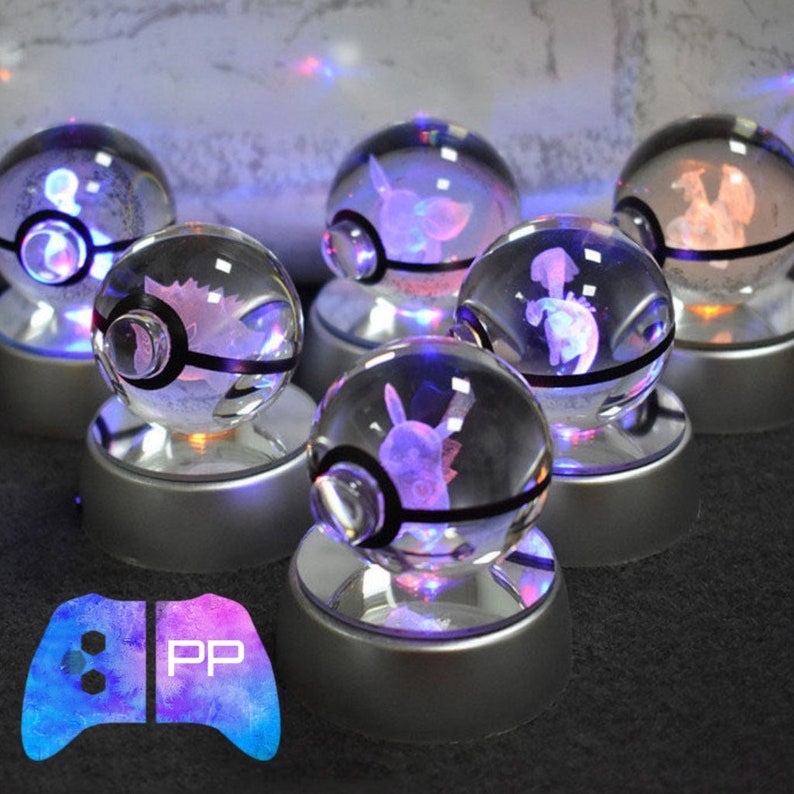 Personalised 50MM Psyduck Crystal Pokeball 3D Internal Laser Engraving ...