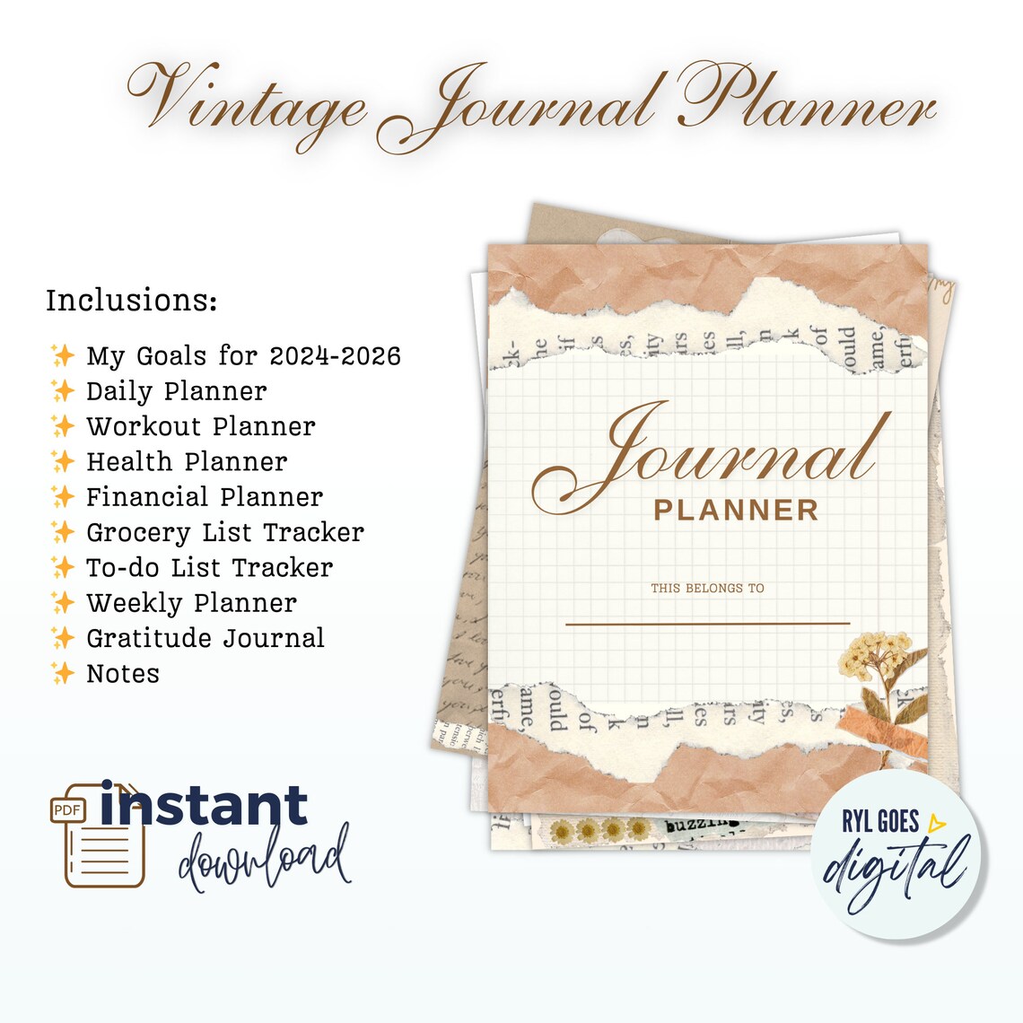Digital Vintage Journal Planner - Etsy