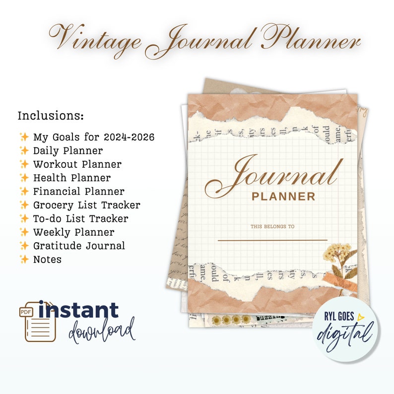Digital Vintage Journal Planner - Etsy