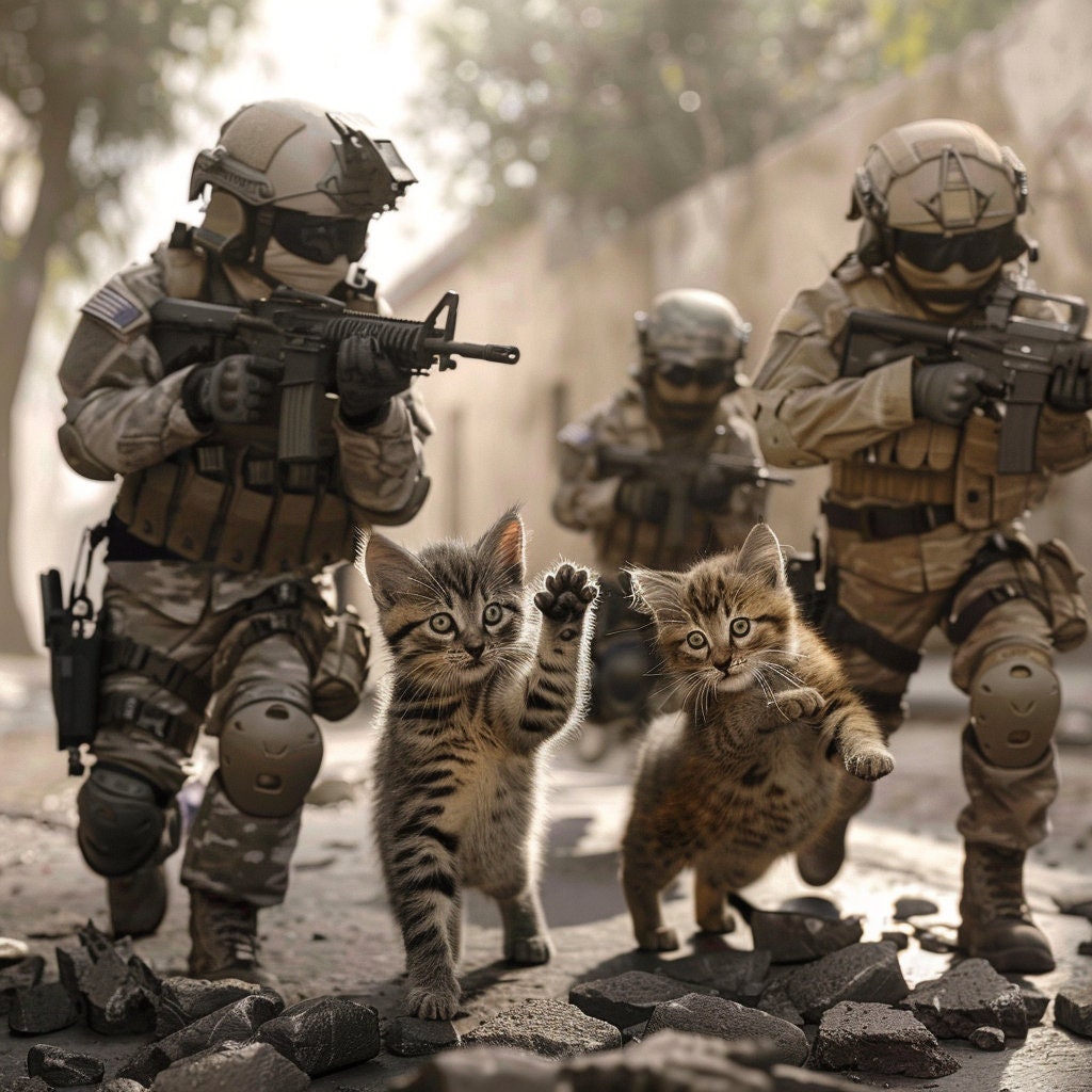 Cats of Duty: Cute Cats Vs. Soldiers AI Art Printable Wall Decor ...
