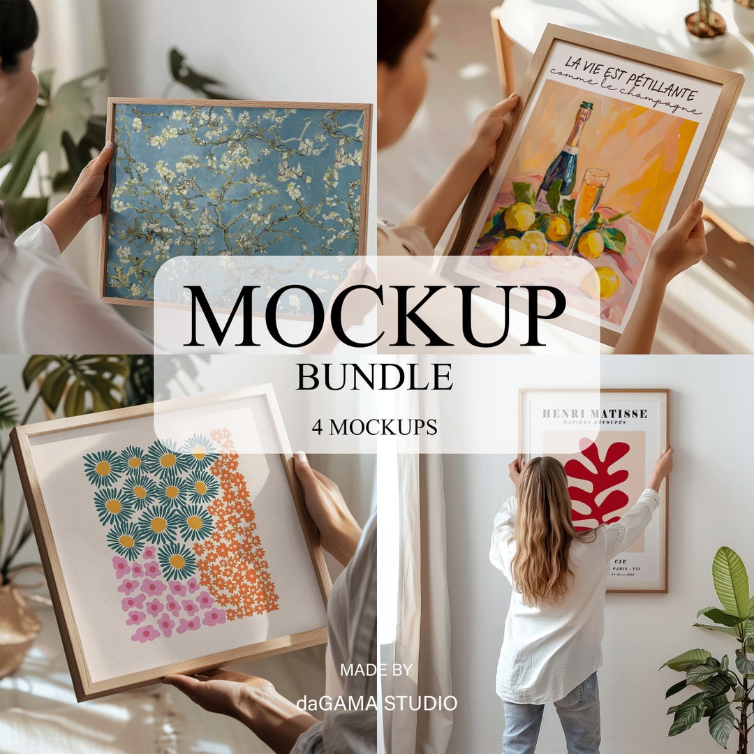 Frame Mockup Bundle, Pack of Four Frames Mockups, Woman Holding Frame ...