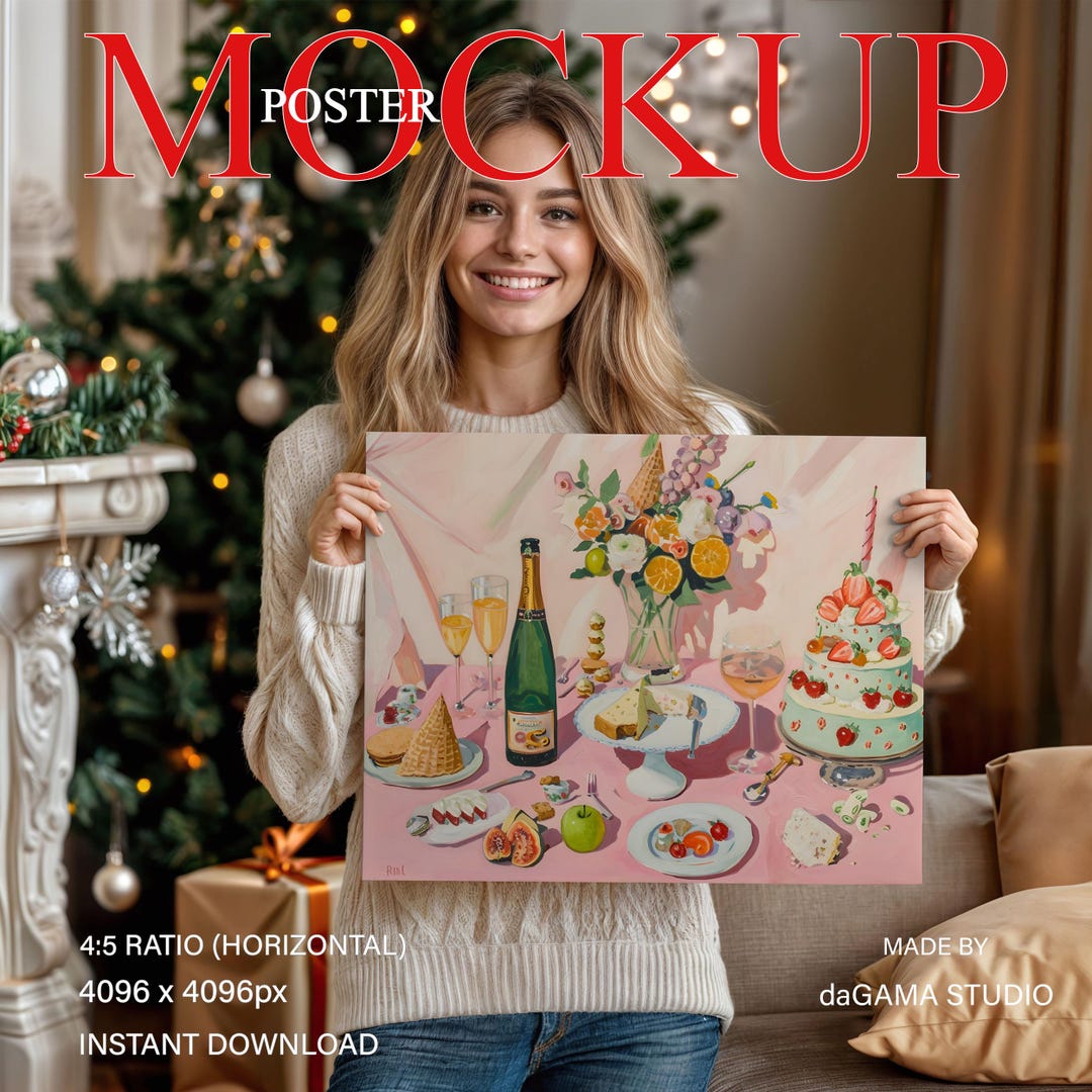 Christmas Poster Mockup Horizontal, Person Holding Landscape Poster ...