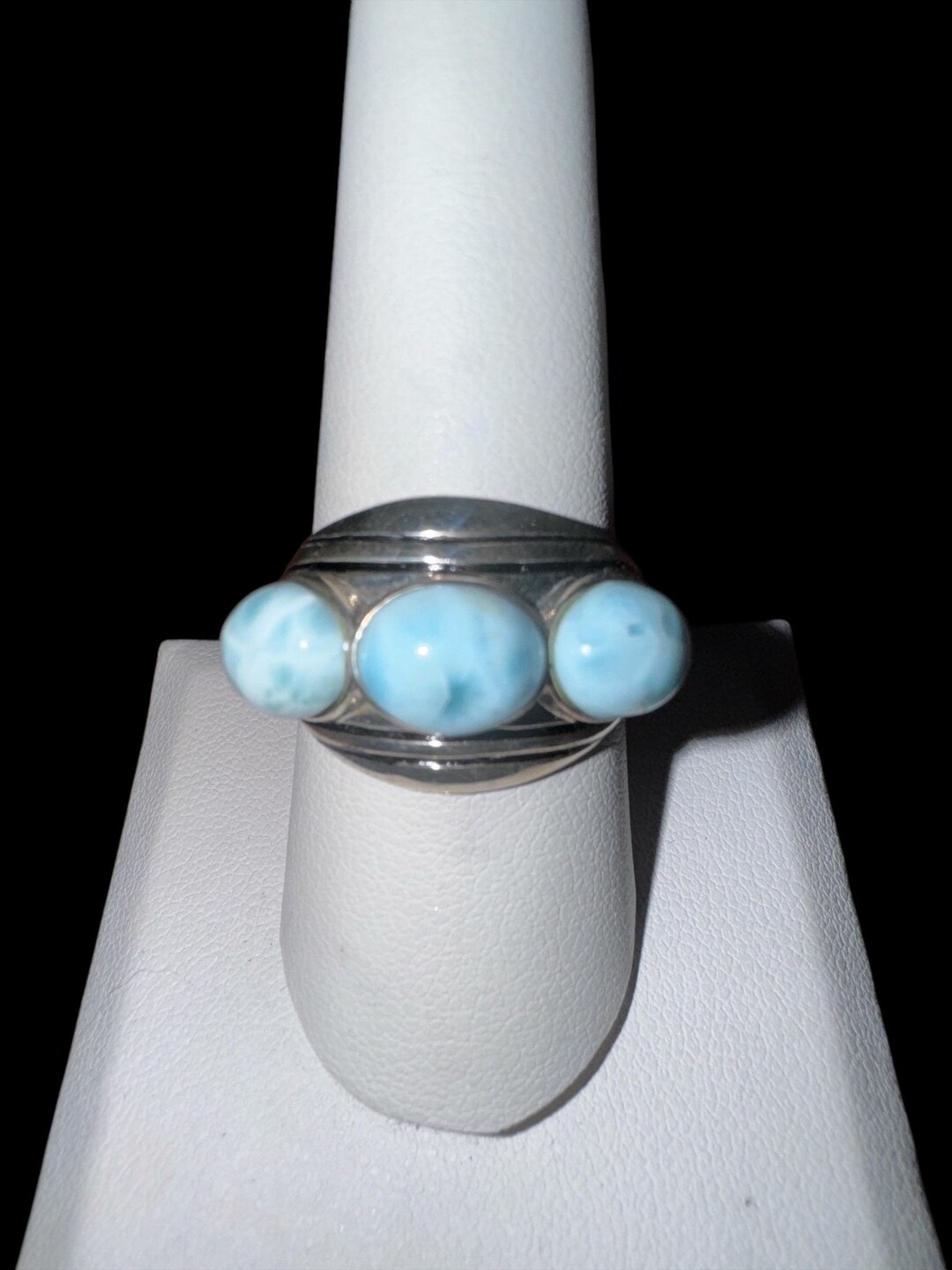 Gorgeous Designer BBJ 3-stone Blue Larimar and Sterling Silver Ring ...