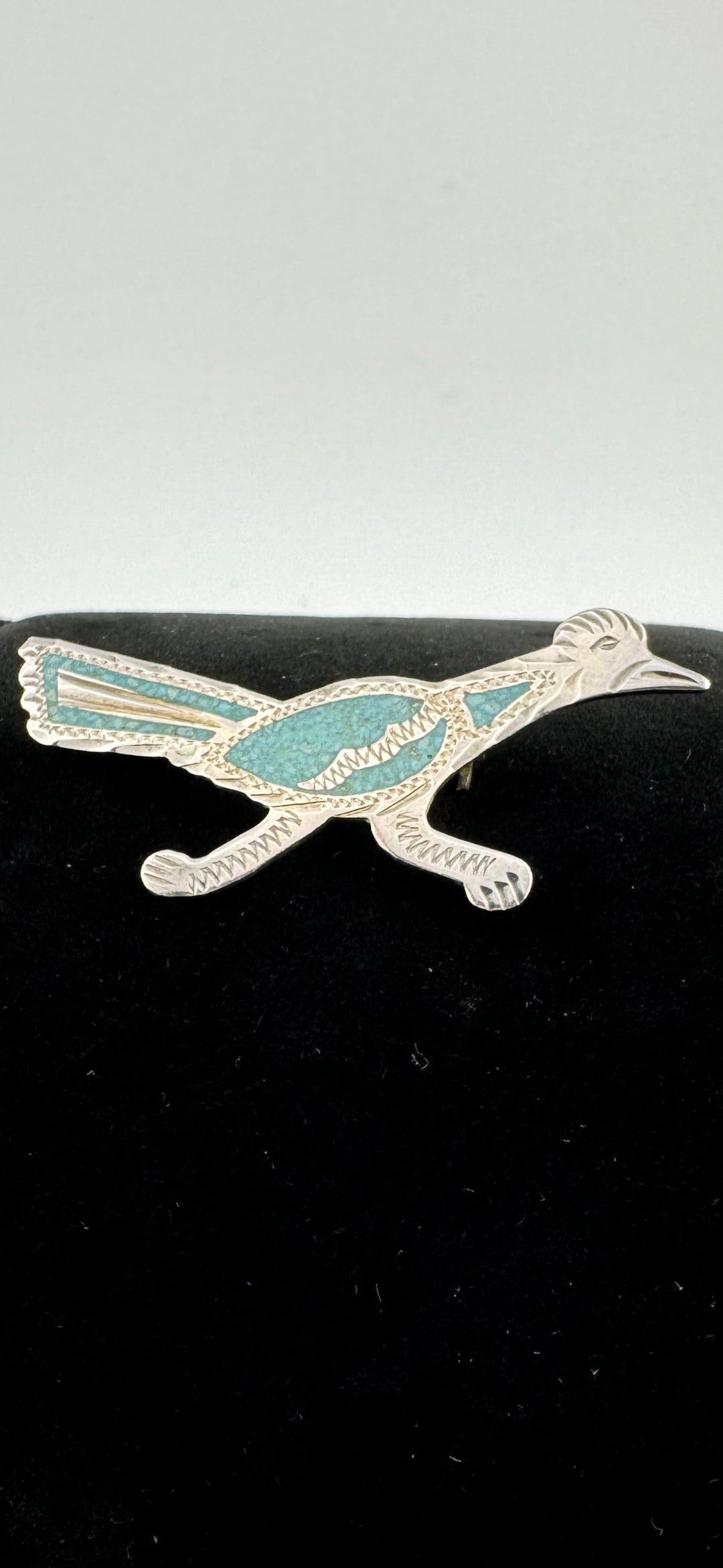 Vintage Mexico Turquoise Inlay 2 Roadrunner Pin - Etsy