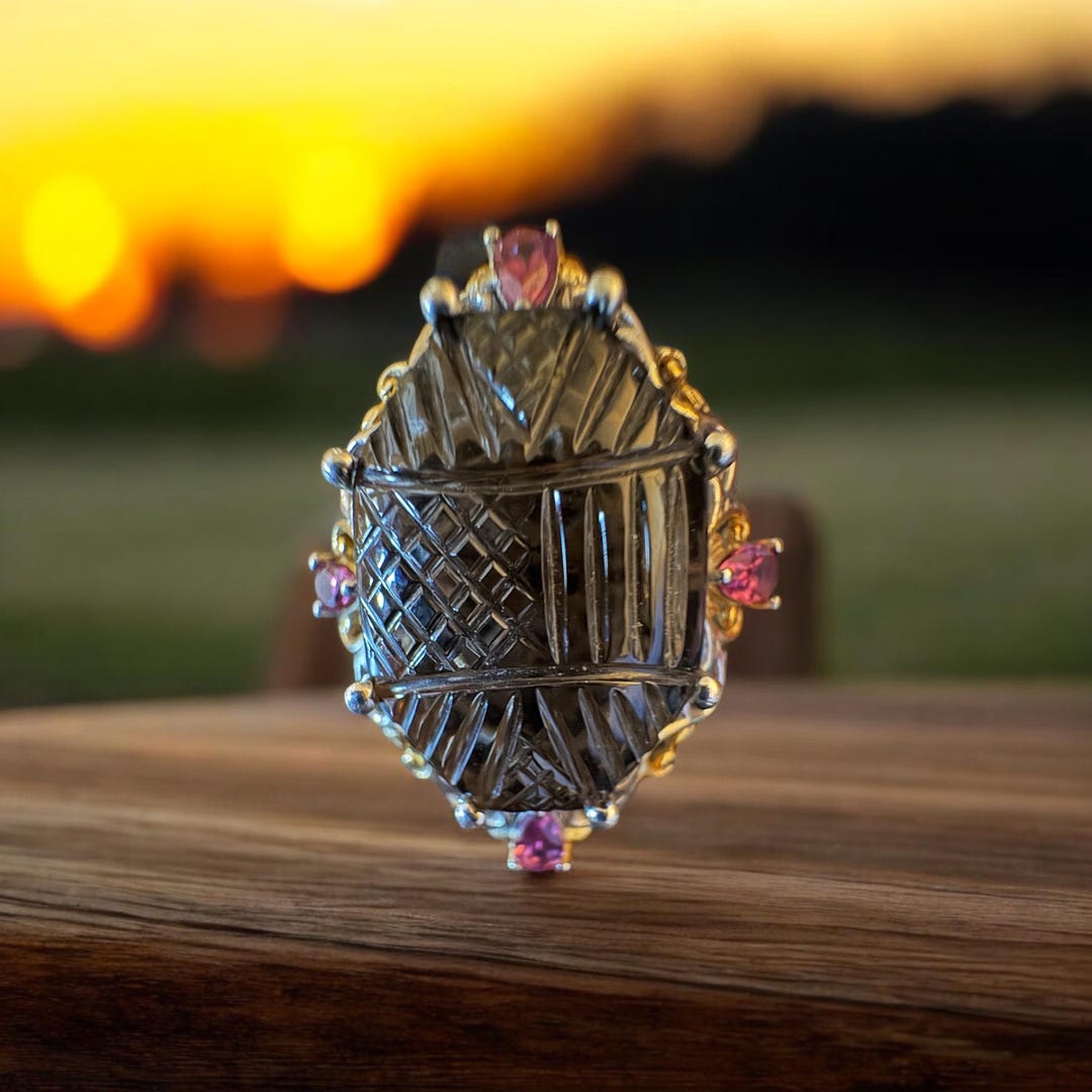 Huge Statement Piece by Chuck Clemency STS Smokey Topaz Carved Sterling ...