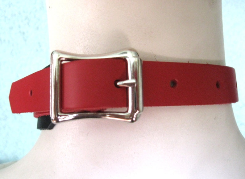 Red Leather Choker Collar With One Heavy Nickel Plated Ring | Etsy