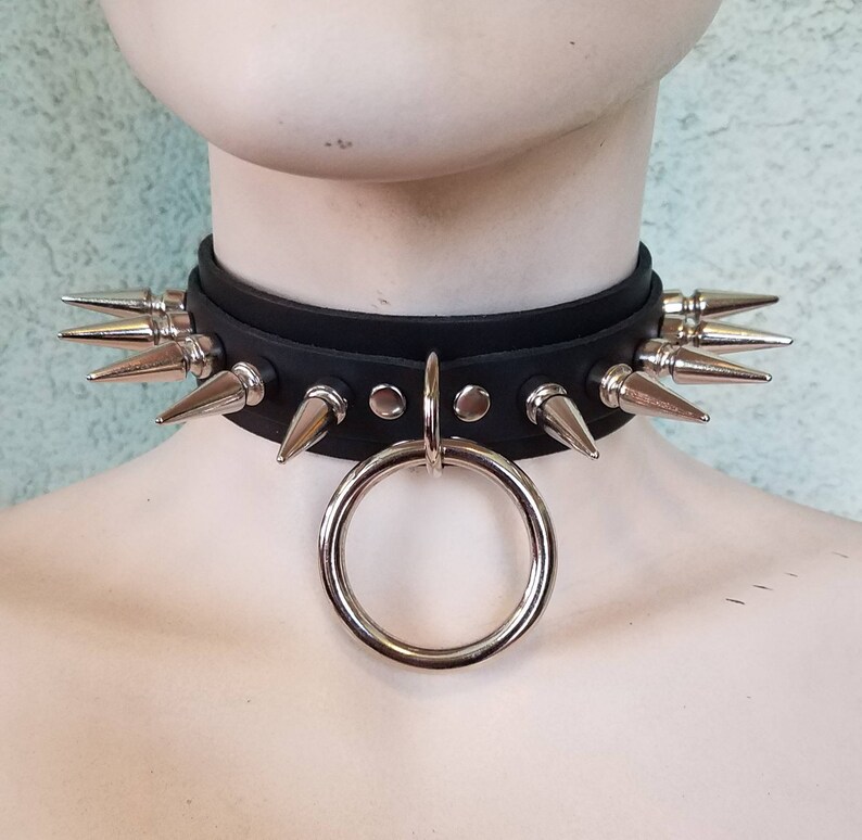 Black Leather Bondage Collar Choker W 1 Xl Ring And D Ring Etsy