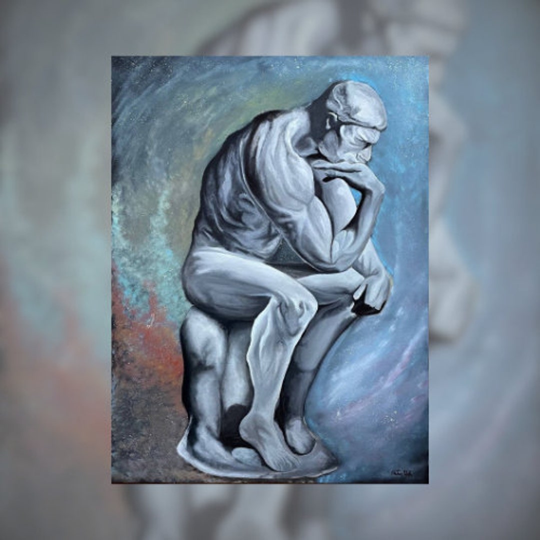Oil Painting of the Thinker on Canvas, Unique Statue Art, Hand Painted ...