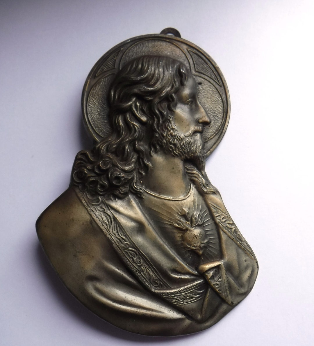 Beloved Antique Sacred Heart of Jesus Brass Plaque Religious Wall Art ...