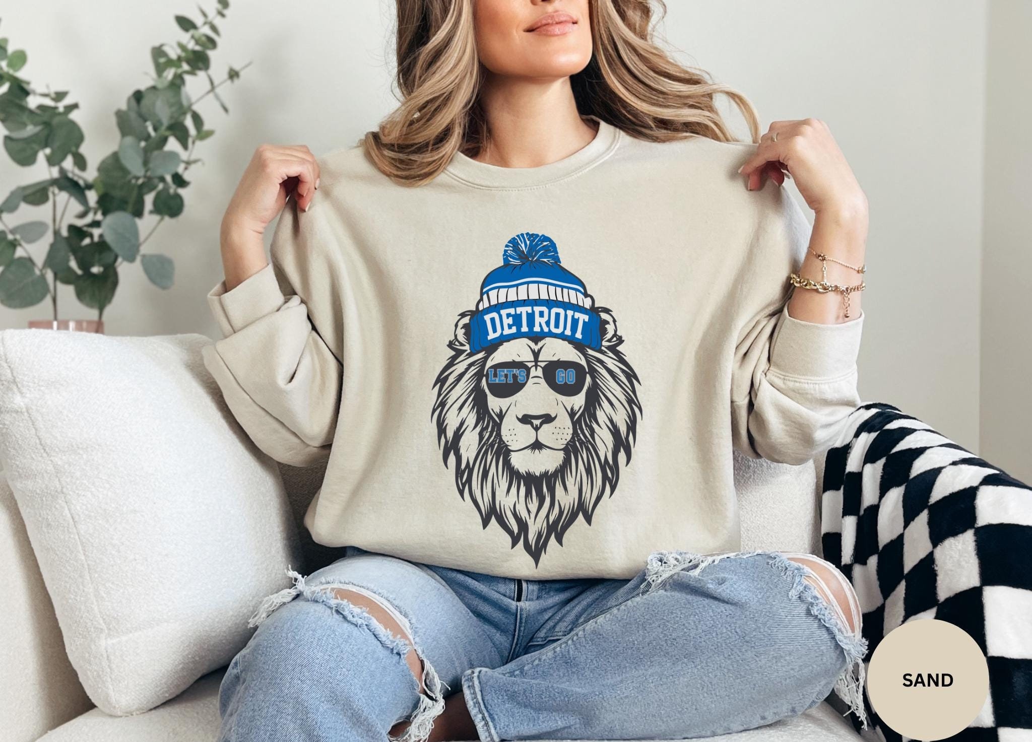 Detroit Football Crewneck Sweatshirt Lion Mascot Sweater Trendy Game ...