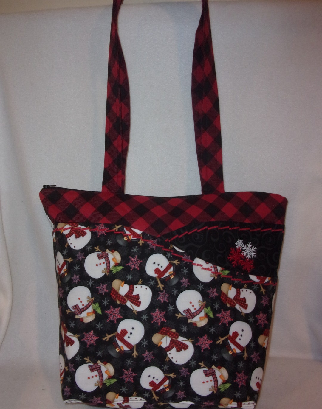 Christmas Black Red Snowmen Snowman Buffalo Check Fancy 10 Pockets ...