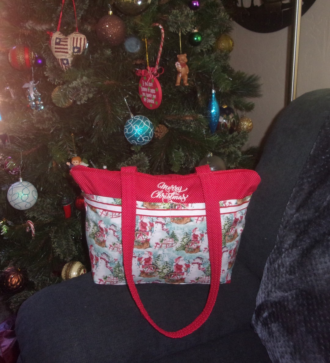 Merry Christmas Snowmen Snowman Santa Polka Dots Red Blue 10 Pockets ...