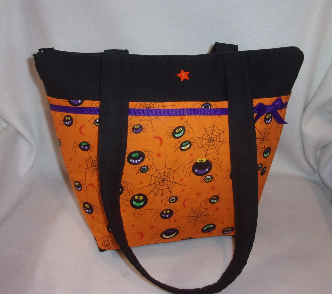Last One! Fun Halloween Gothic Spiders Orange Black Handbag Purse Tote ...