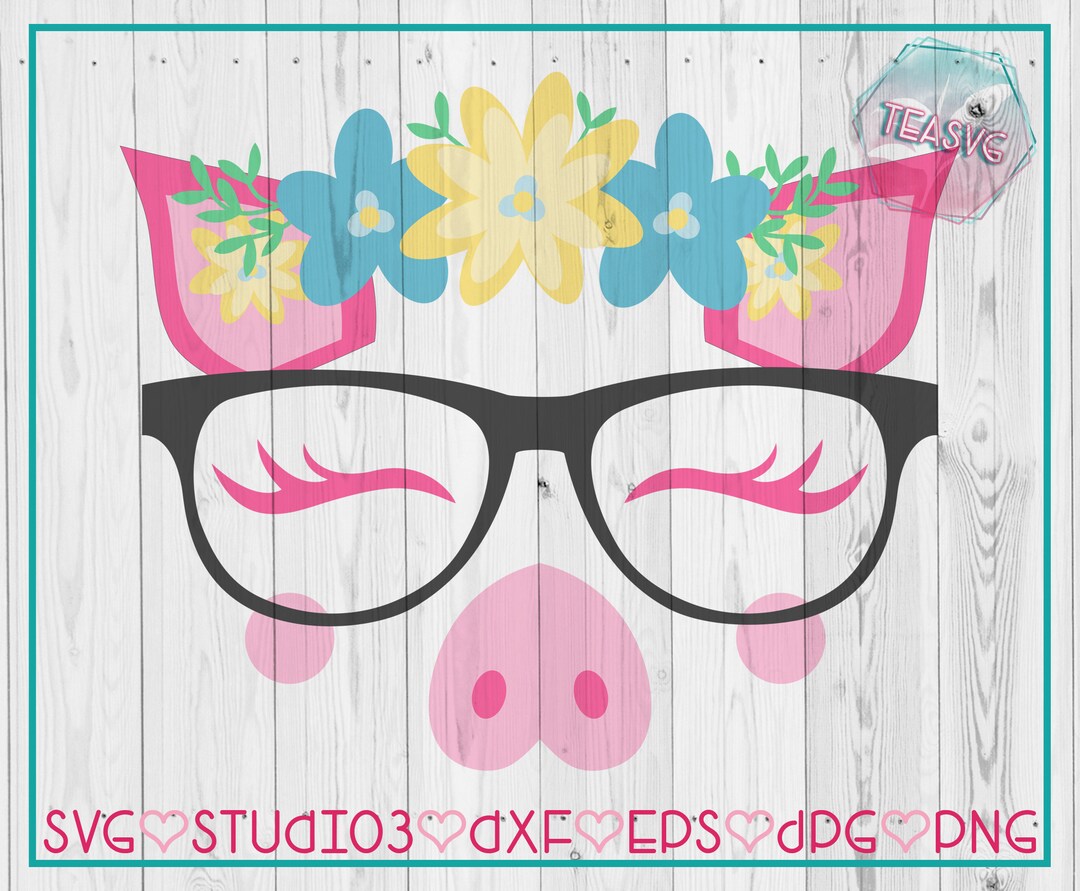 SVG: Floral Pig With Glasses - Cricut - Cuttable - Studio3 Silhouette ...