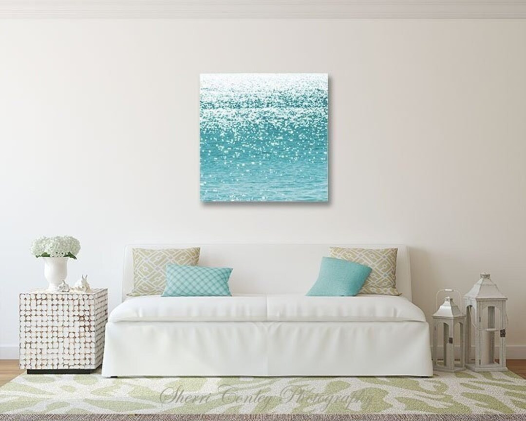 Shimmer Ocean Waves Photography, Teal Sparkly Seascape Photo ...