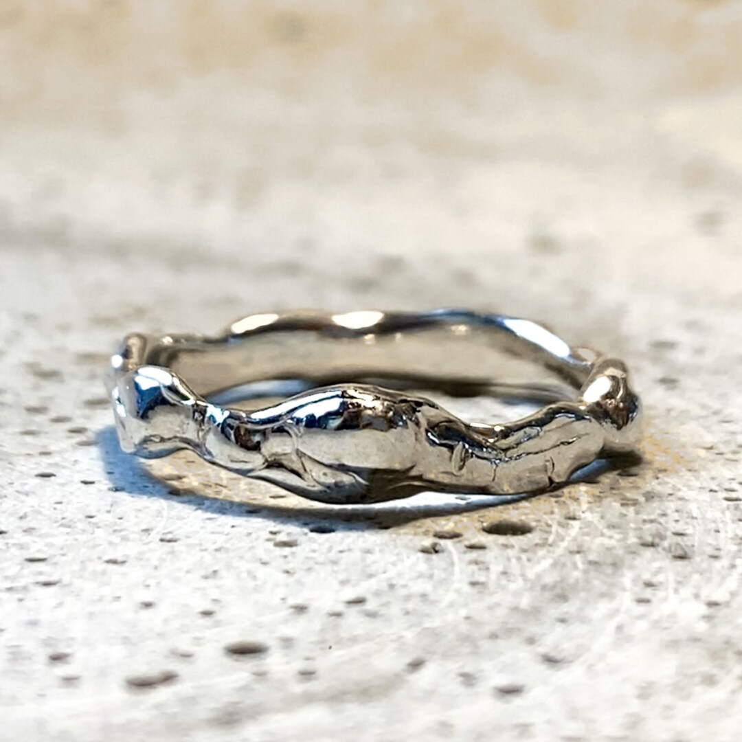 Stackable Silver Ring Melted Texture Molten Lava Pattern Organic Shaped Ring Dripping Ring ...