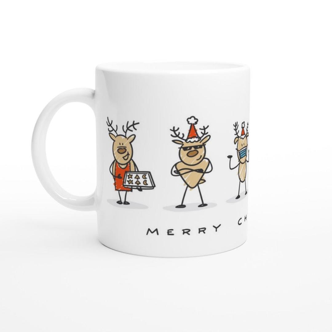 White Ceramic Mug Reindeer Gang - Etsy