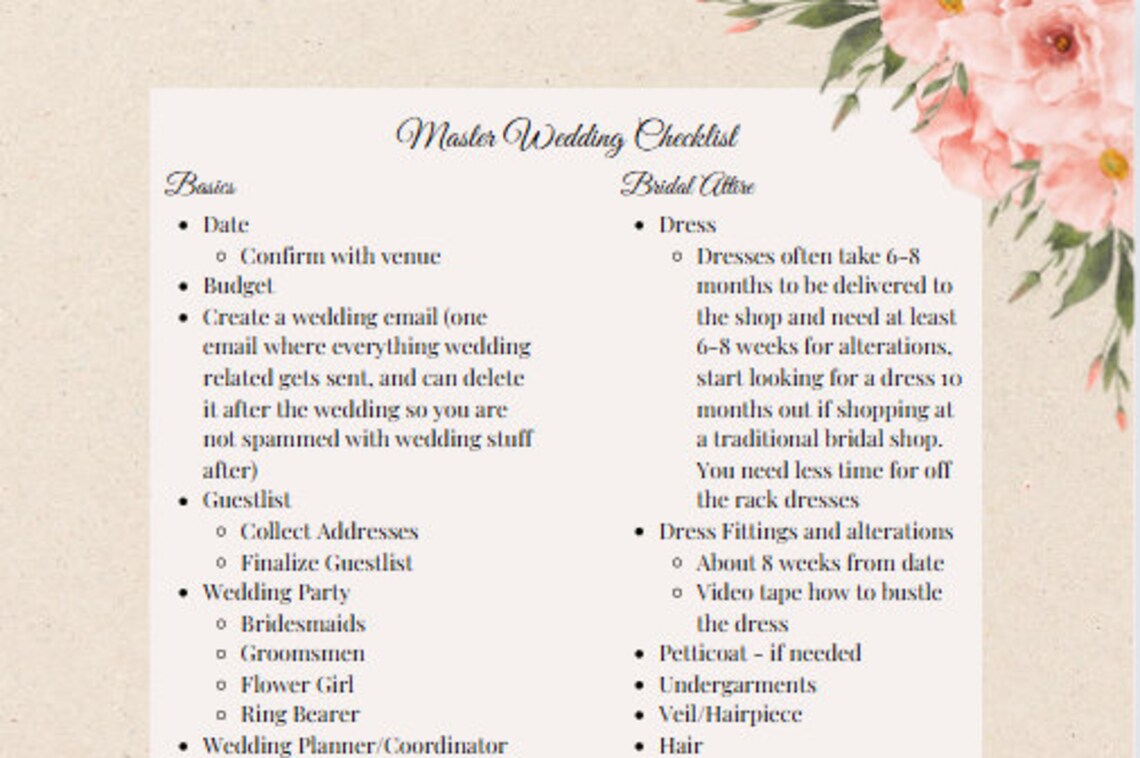 Master Wedding Planning Checklist - Etsy