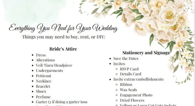 Checklist of Everything You Need for Your Wedding - Etsy