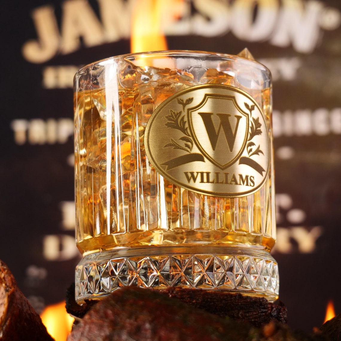 Personalized Whiskey Glass With Brass Plate: Engraved Bourbon Gift - Etsy
