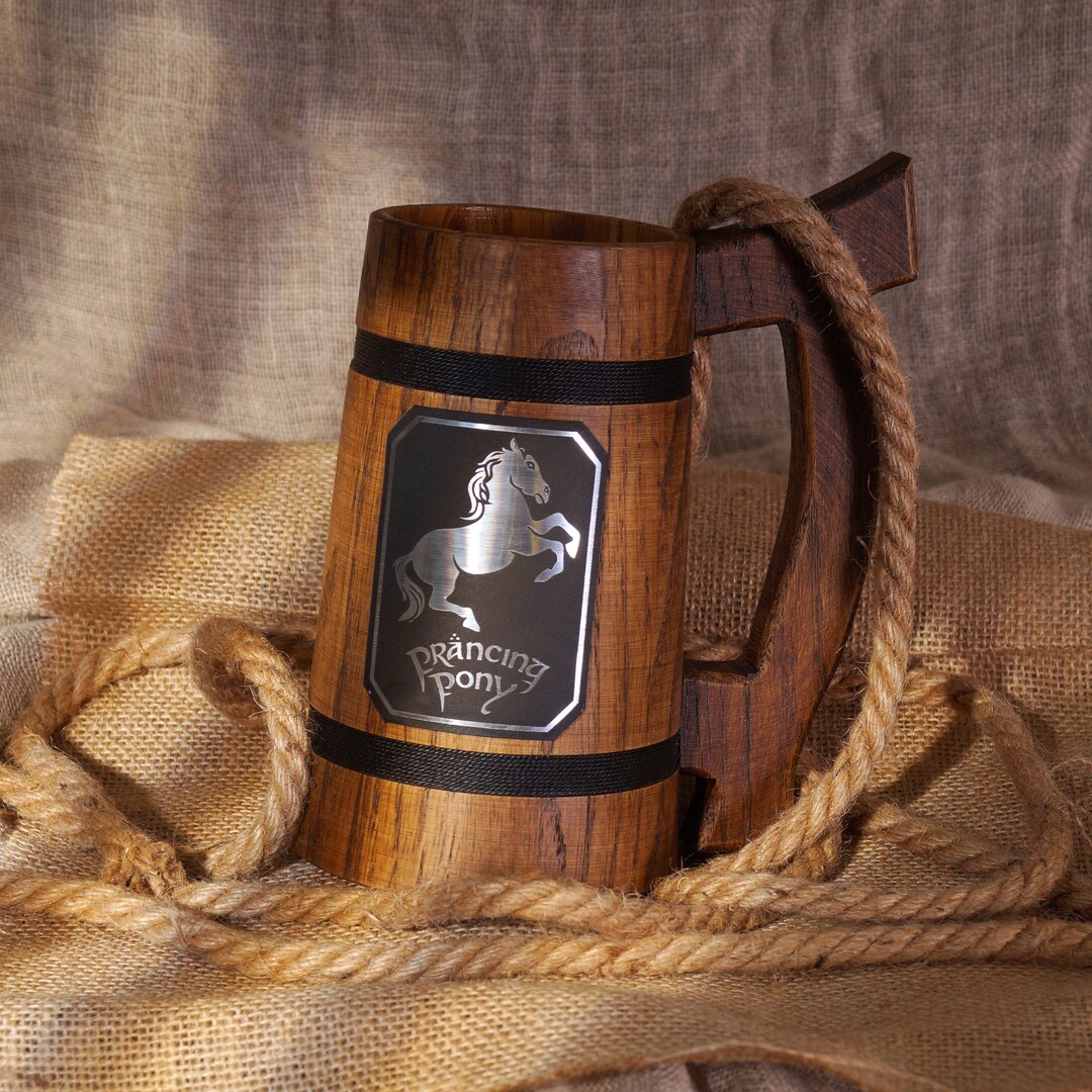 Prancing Pony Beer Mug, LOTR Gift for Him, Wooden Stein, Christmas ...