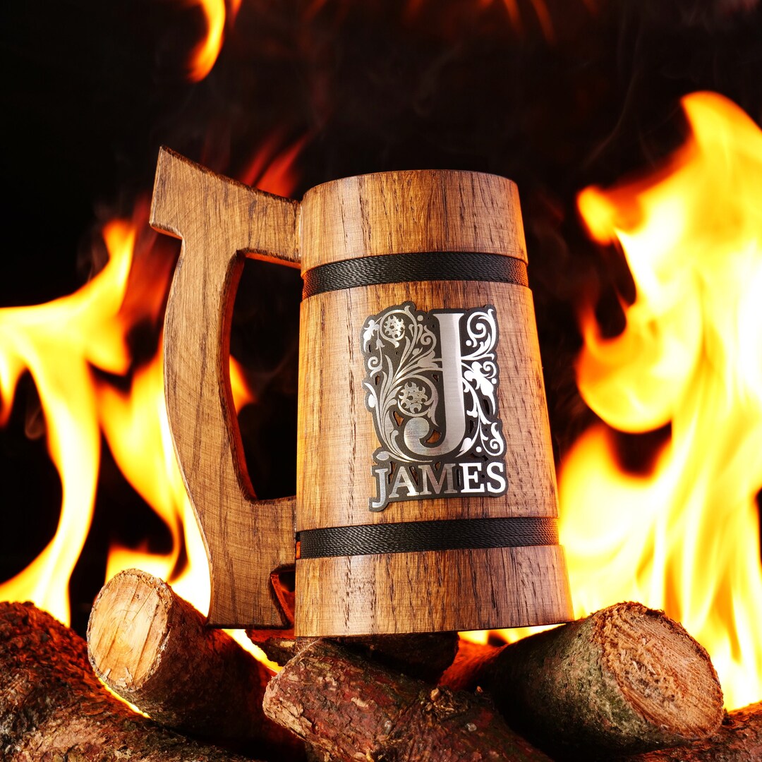 Custom Engraved Oak Beer Mug: Personalized Viking Tankard Gift - Etsy