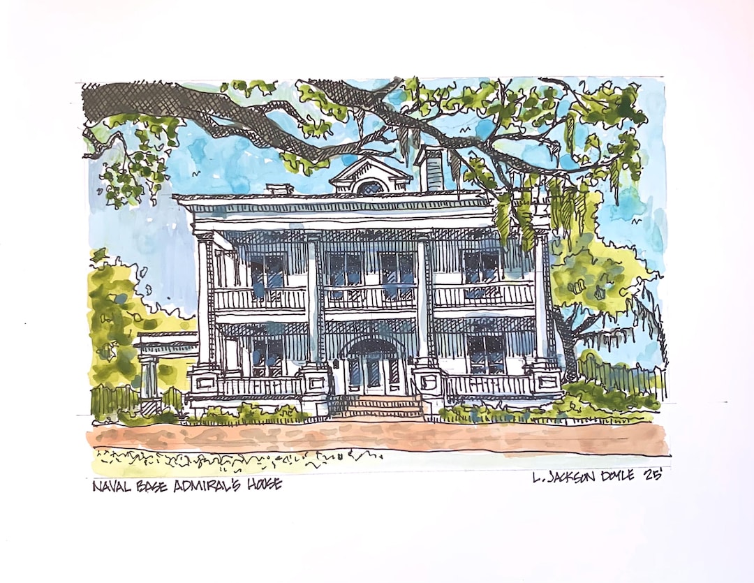Charleston SC, Naval Admirals House, Original Watercolor / Pen and Ink ...
