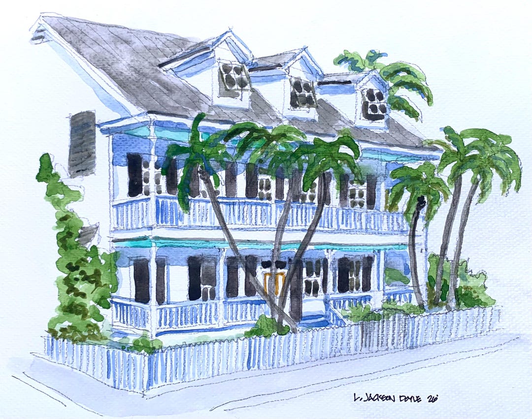 Key West House, Florida, Watercolor Original by Artist L.jackson Doyle ...