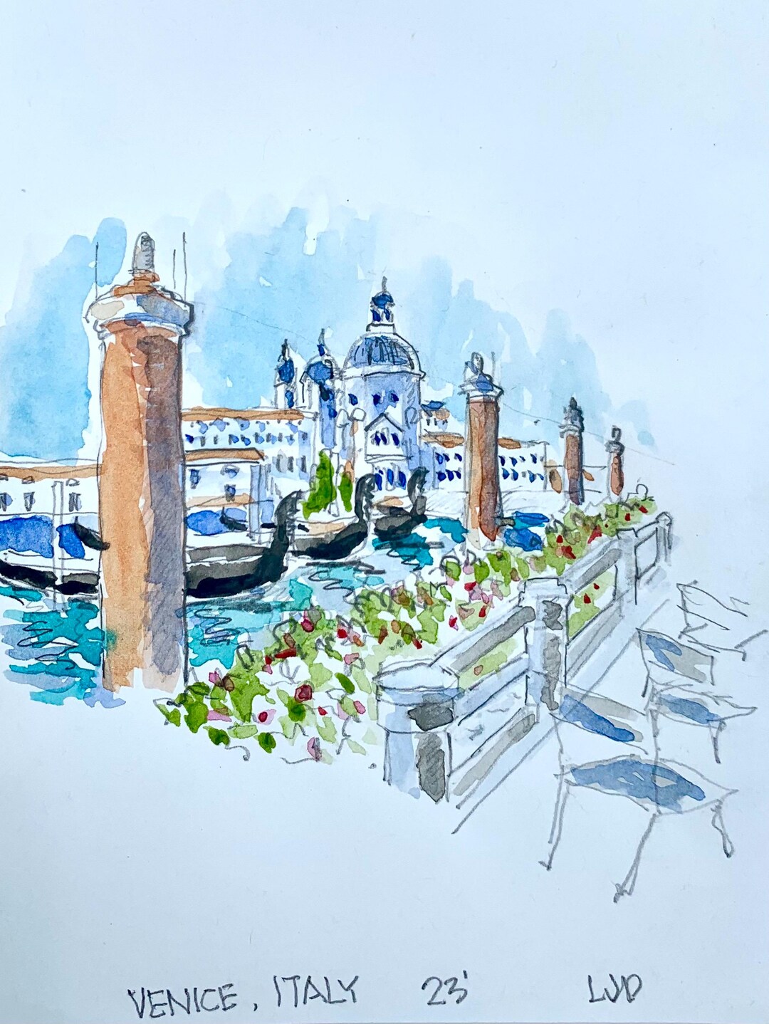 Canal Gondolas Scene and Bascilica Santa Maria, Venice, Italy ...
