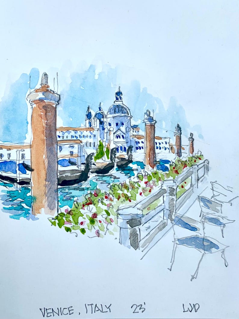 Canal Gondolas Scene and Bascilica Santa Maria, Venice, Italy ...