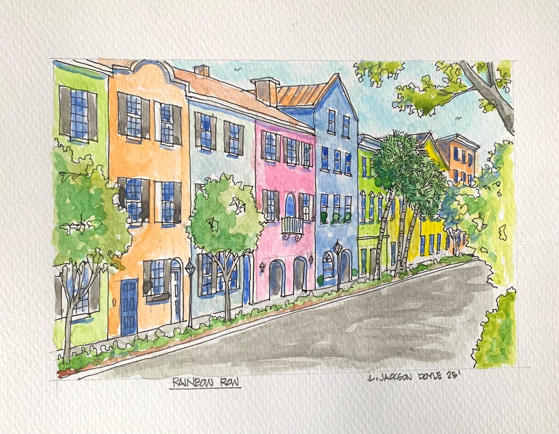 Charleston SC, Rainbow Row, Watercolor Original - Etsy