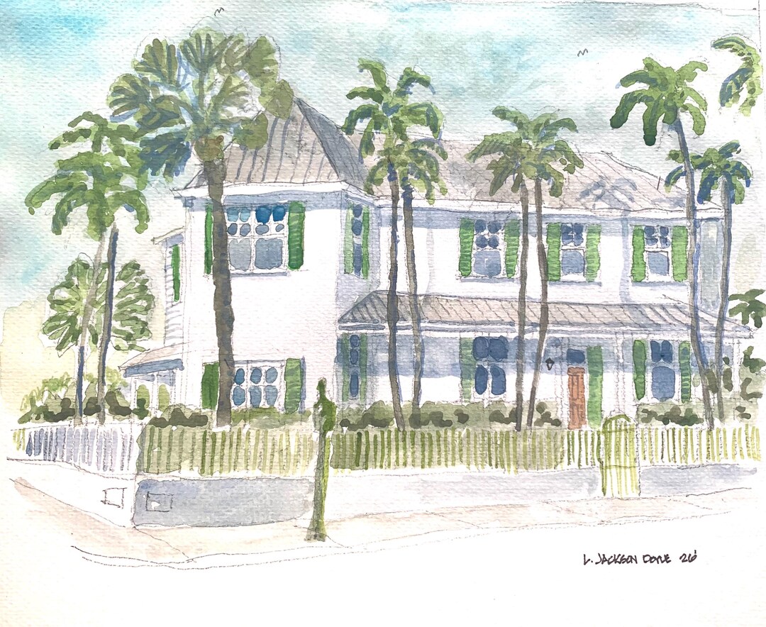 Key West, Florida, Truman Annex House, Watercolor Original by Artist L ...