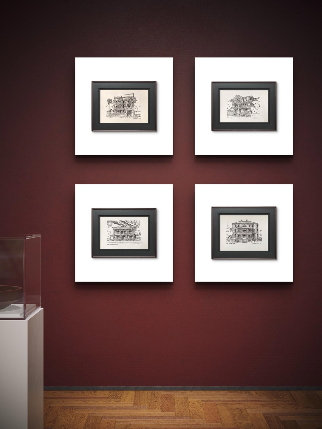 Charleston SC, Set of 4 Mansions, Pen and Ink Limited Prints by Artist ...