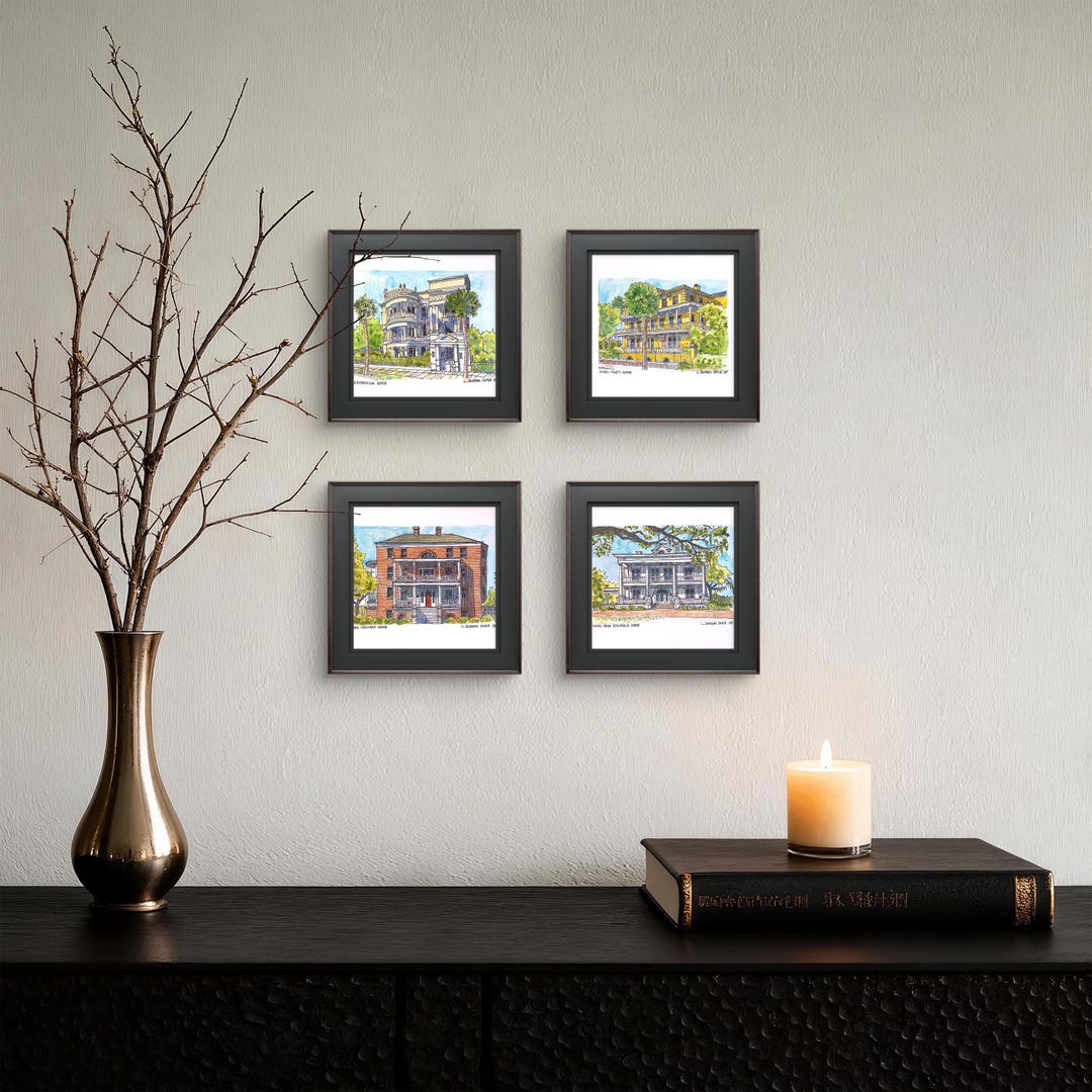 Charleston SC, Set of 4 Mansions, Original Watercolor / Pen and Inks by ...