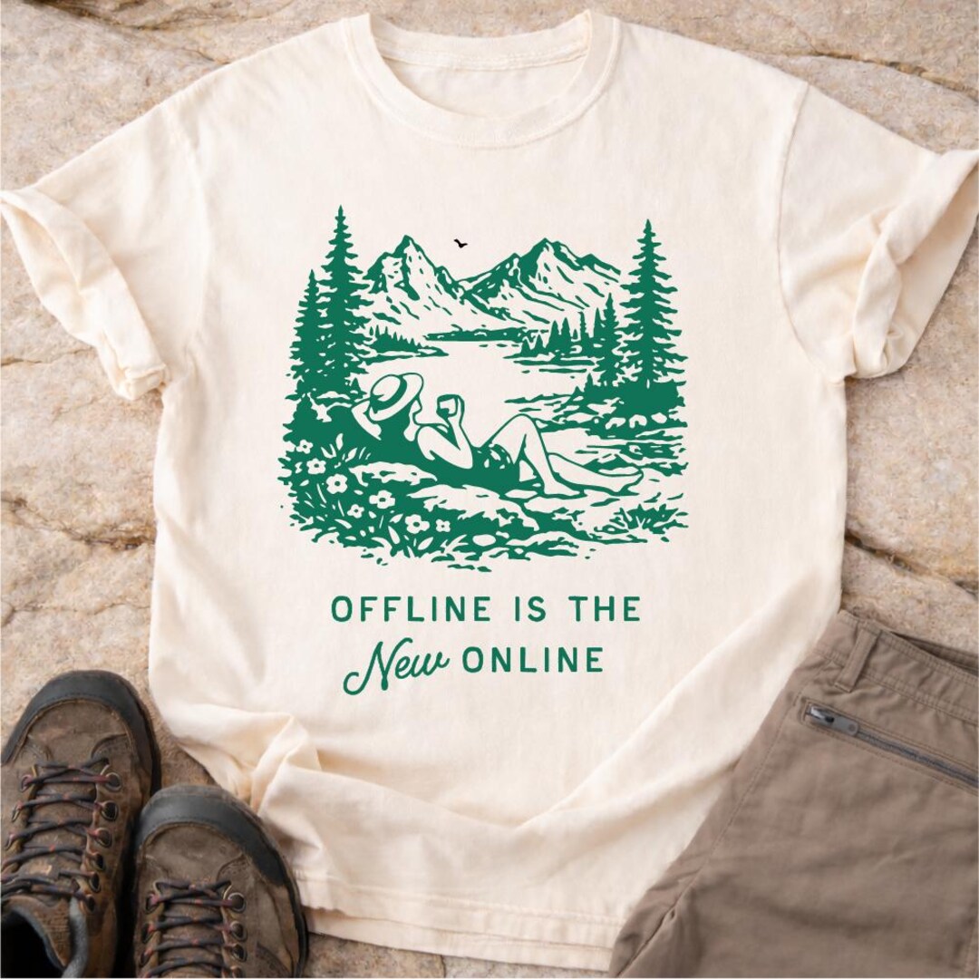 Offline is the New Online Shirt, Vintage Outdoor Nature Graphic Tee ...