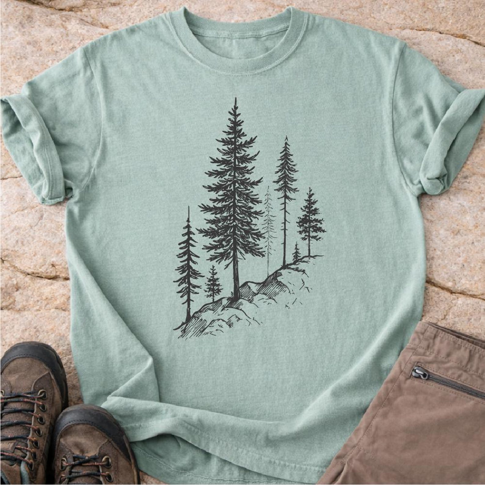 Pine Tree Forest on Mountain Side T-shirt | Hiking Camping Nature Lover ...
