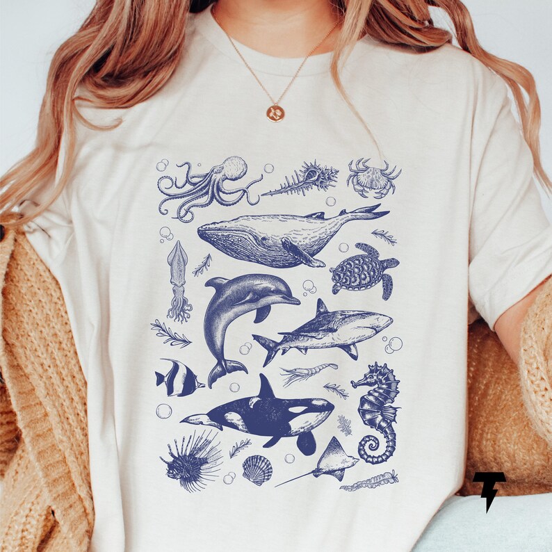 Vintage Ocean Life T-shirt: Sea Animal Illustrations - Etsy