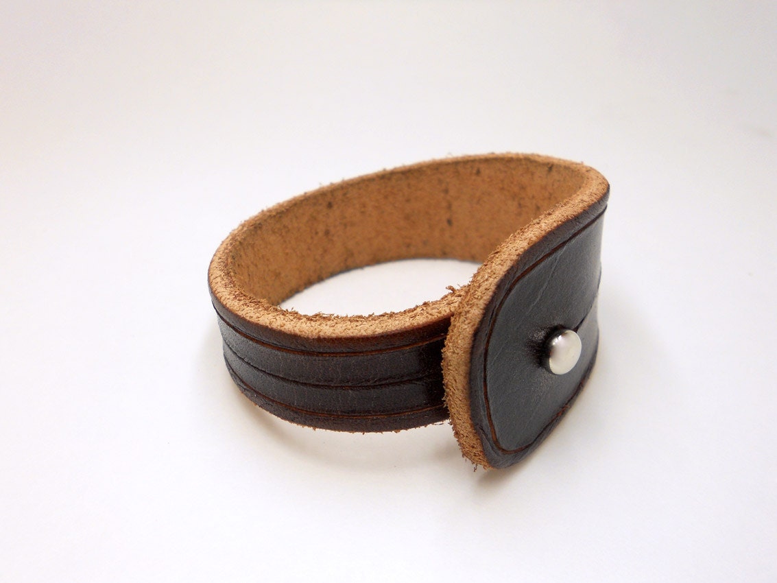 Unisex Leather Wristband, Chestnut Brown Leather Jewelry, Leather ...