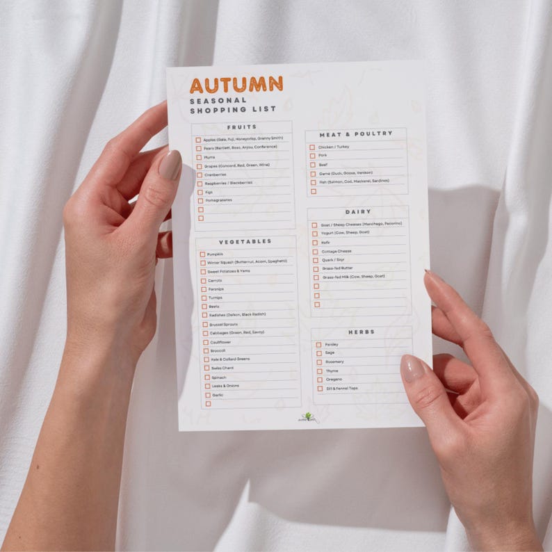 Autumn Seasonal Grocery List | Printable Fall Shopping Checklist PDF ...