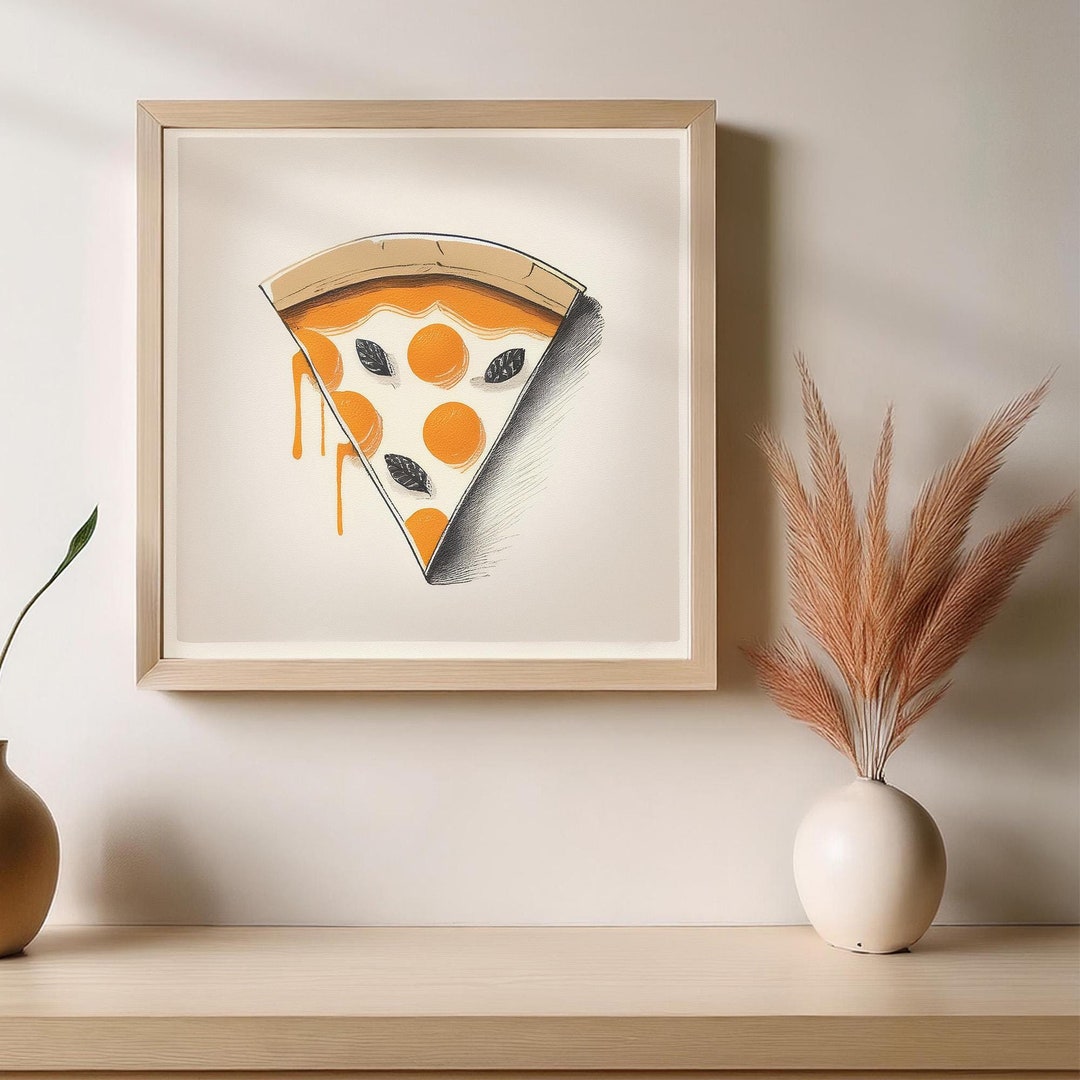 Minimalist Pizza Slice Wall Art | Digital Food Art for Kitchen Decor ...