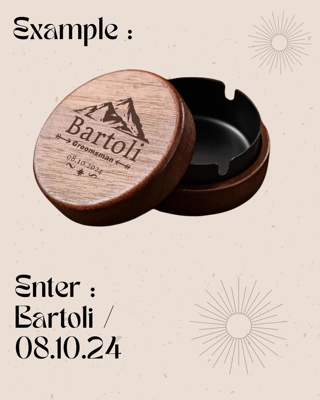 Personalized Wooden Ashtray With Lid Stainless Steel Insert Custom ...