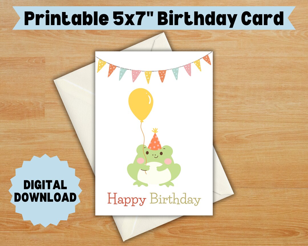 Printable Kids Frog Birthday Card, Instant Download, 5x7" Card, Fun and ...