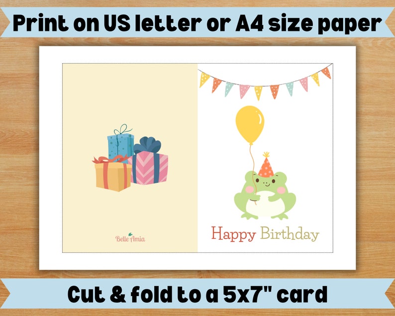 Printable Kids Frog Birthday Card, Instant Download, 5x7" Card, Fun and ...