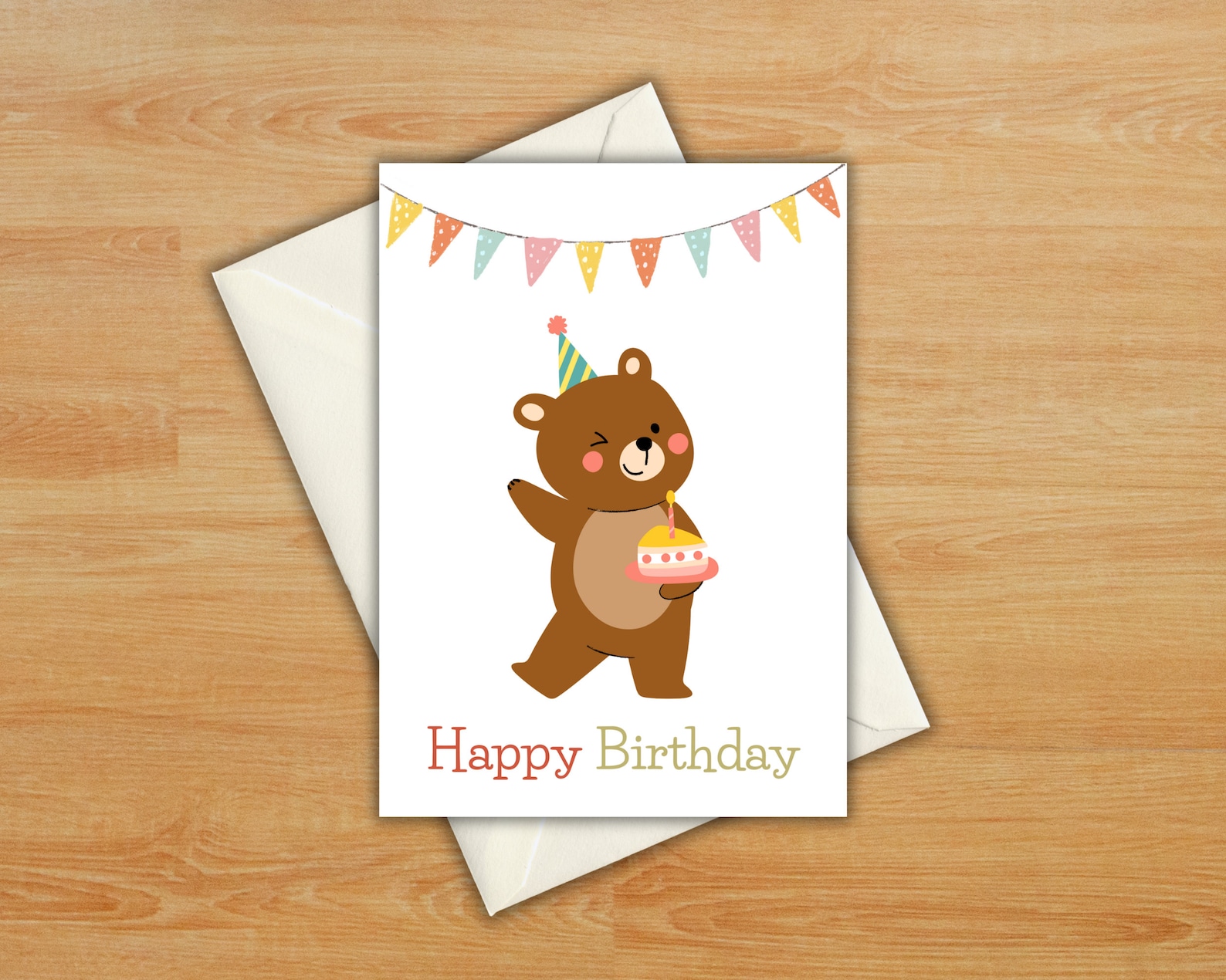 Printable Kids Brown Bear Birthday Card, Instant Download, 5x7" Card ...