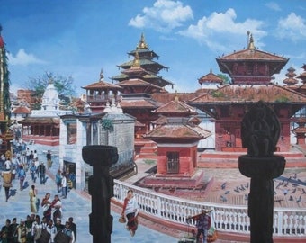 Made in Nepal, Wall Hanging, Wall Decor, Bright Colors, Oil Painting ...