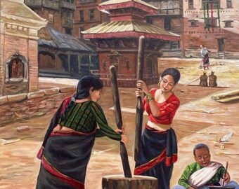 Made in Nepal, Wall Hanging, Wall Decor, Bright Colors, Oil Painting ...