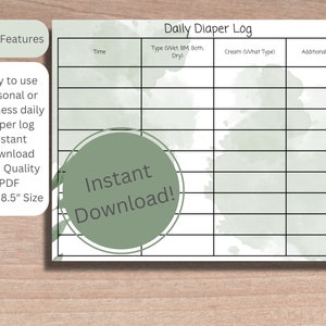 Colorful Printable Diaper Changing Log, Daily Daycare or Parent Instant ...