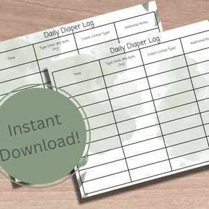 Colorful Printable Diaper Changing Log, Daily Daycare or Parent Instant ...