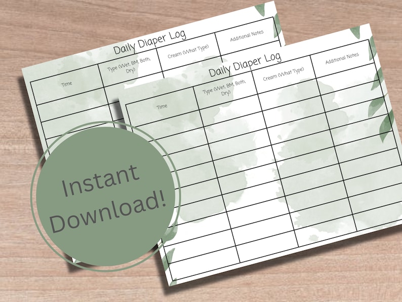 Colorful Printable Diaper Changing Log, Daily Daycare or Parent Instant ...